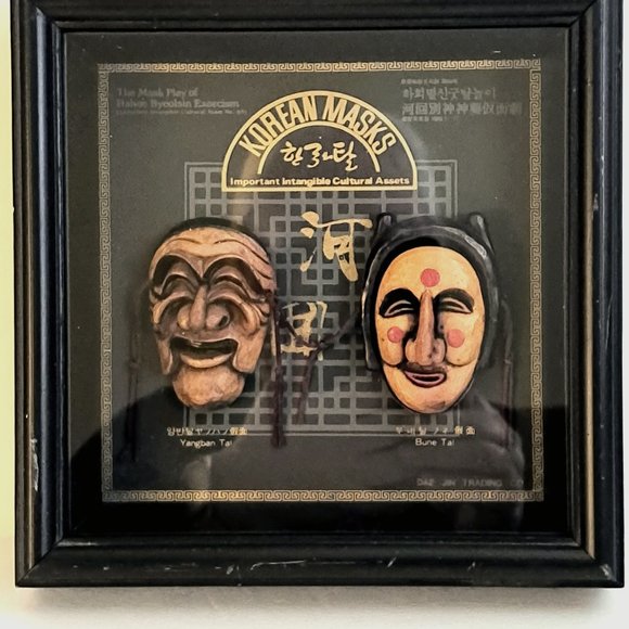 Accents | Traditional Korean Masks Of Yangban And Bune In Shadow Box ...